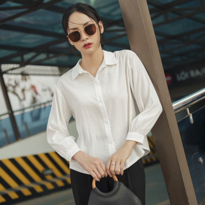 Áo sơ mi trắng nữ Cardigan thiết kế dài tay cổ đức B123N-AS012